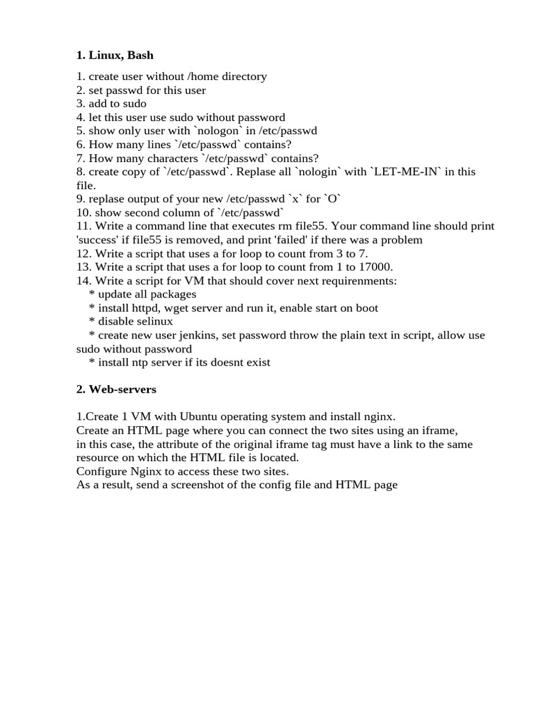 Linux Bash and DevOps Task Guide | PDF | Sudo | Computing