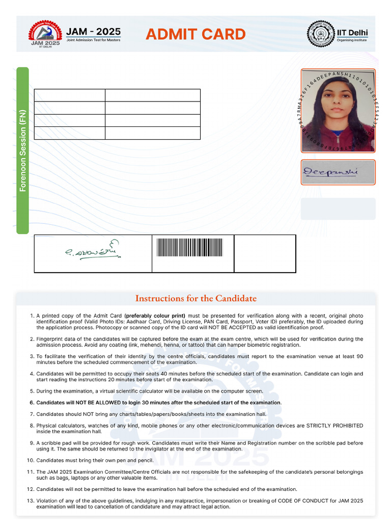 D111A28 AdmitCard | PDF
