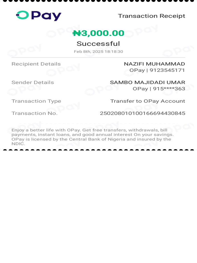 OPay Transaction Confirmation | PDF