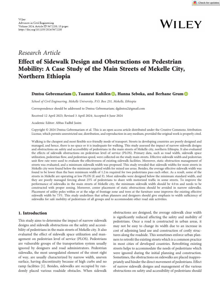 Advances in Civil Engineering - 2024 - Gebremariam - Effect of Sidewalk ...