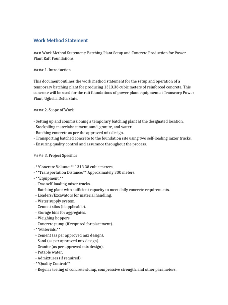 Batching Plant Method Statement | PDF | Concrete | Personal Protective Equipment