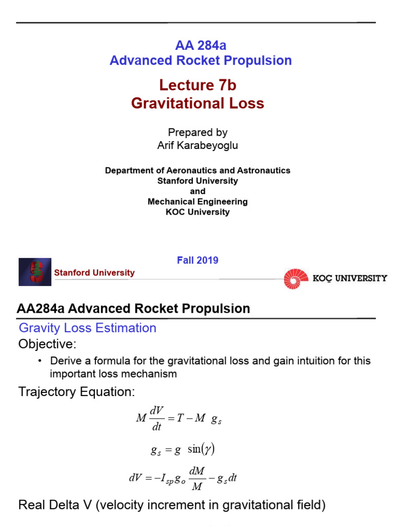 AA284a Lecture7 Gravity Loss | PDF | Multistage Rocket | Motion (Physics)