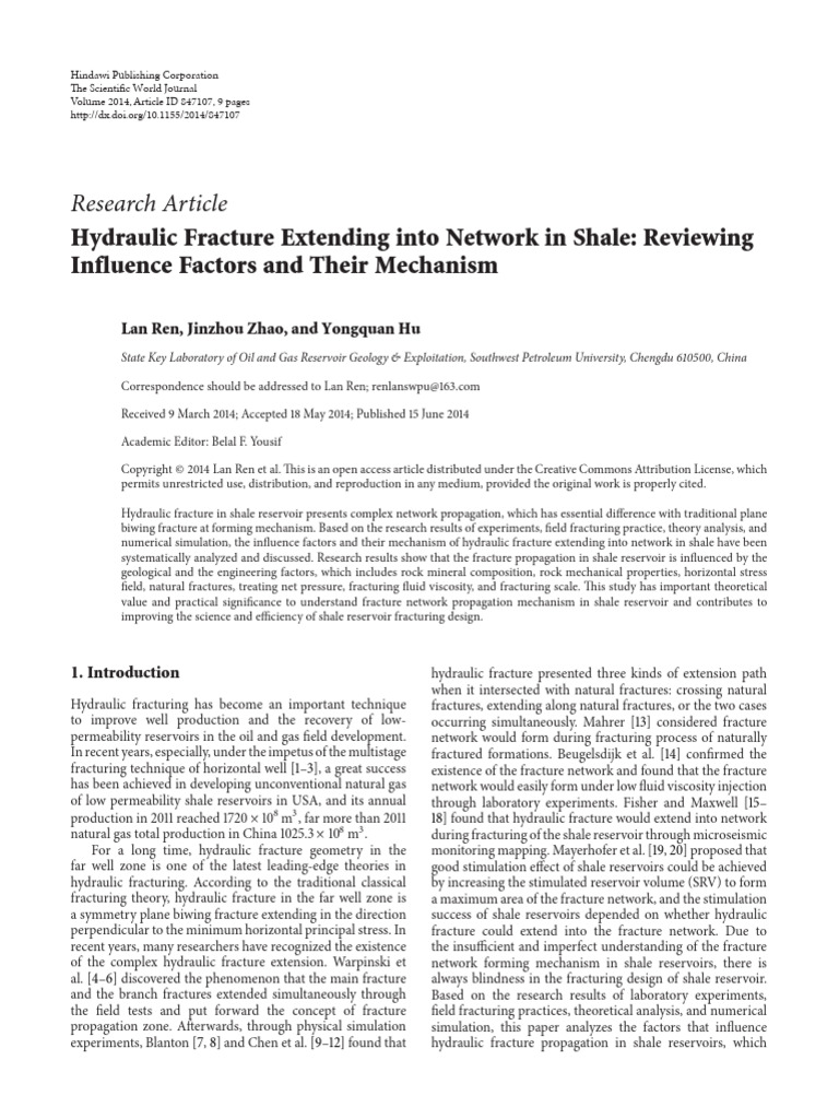 2014, Lan Ren, Hydraulic Fracture Extending Into Network in Shale ...