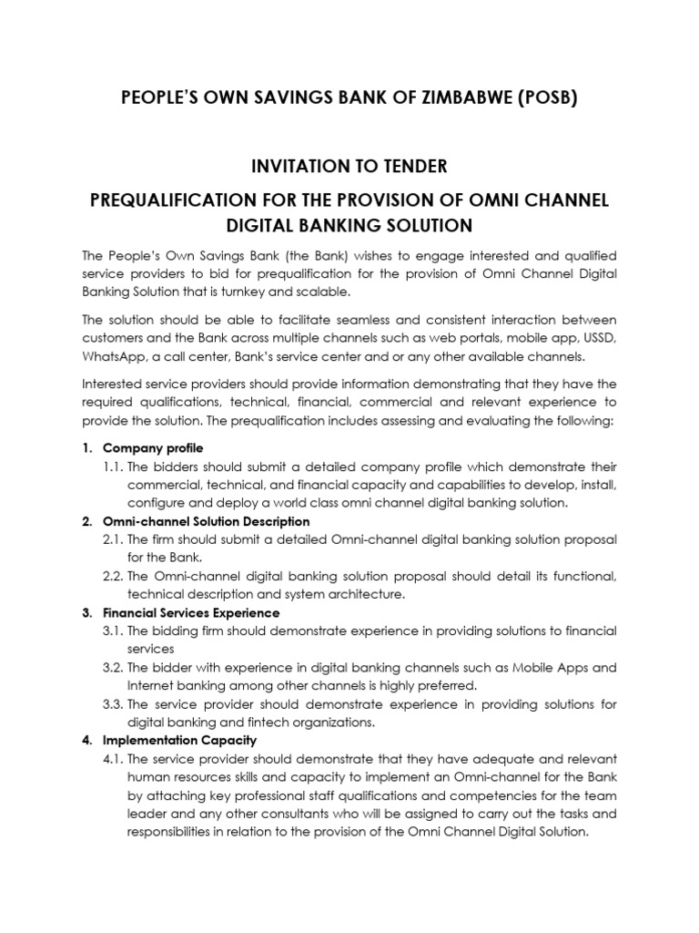 Tender Advert Provision of Omnichannel Banking Solution Final | PDF ...