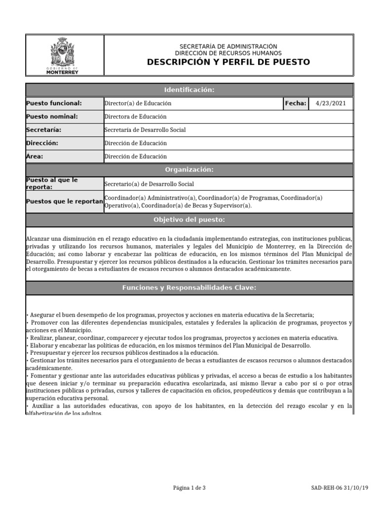 Perfil del Director de Educación MEP | PDF | Institución | Gestión de ...