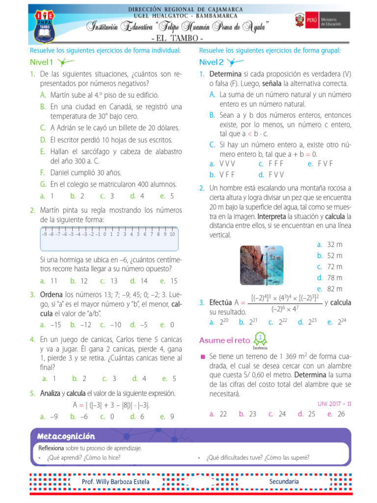 S2 - Números Enteros Segundo Grado | PDF | Entero | Matemáticas