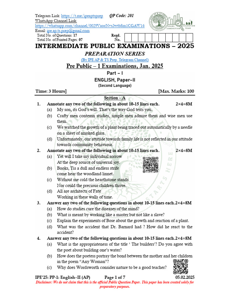 IPE'25 PP-1 English-II (AP) | PDF | Lion
