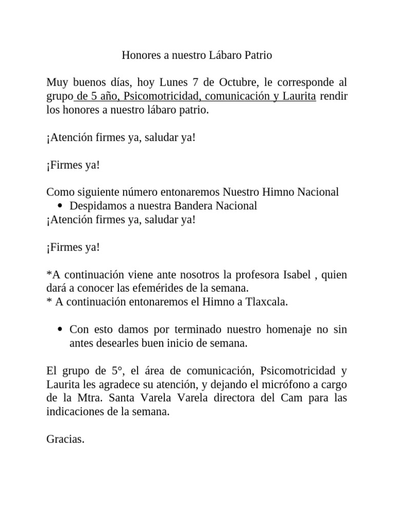 Honores a Nuestro Lábaro Patrio | PDF