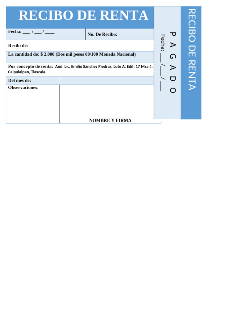 Recibo de Renta Boceto | PDF