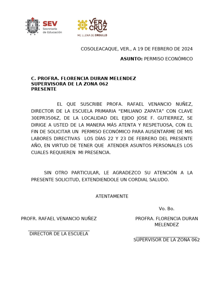 Solicitud de Permiso Económico | PDF