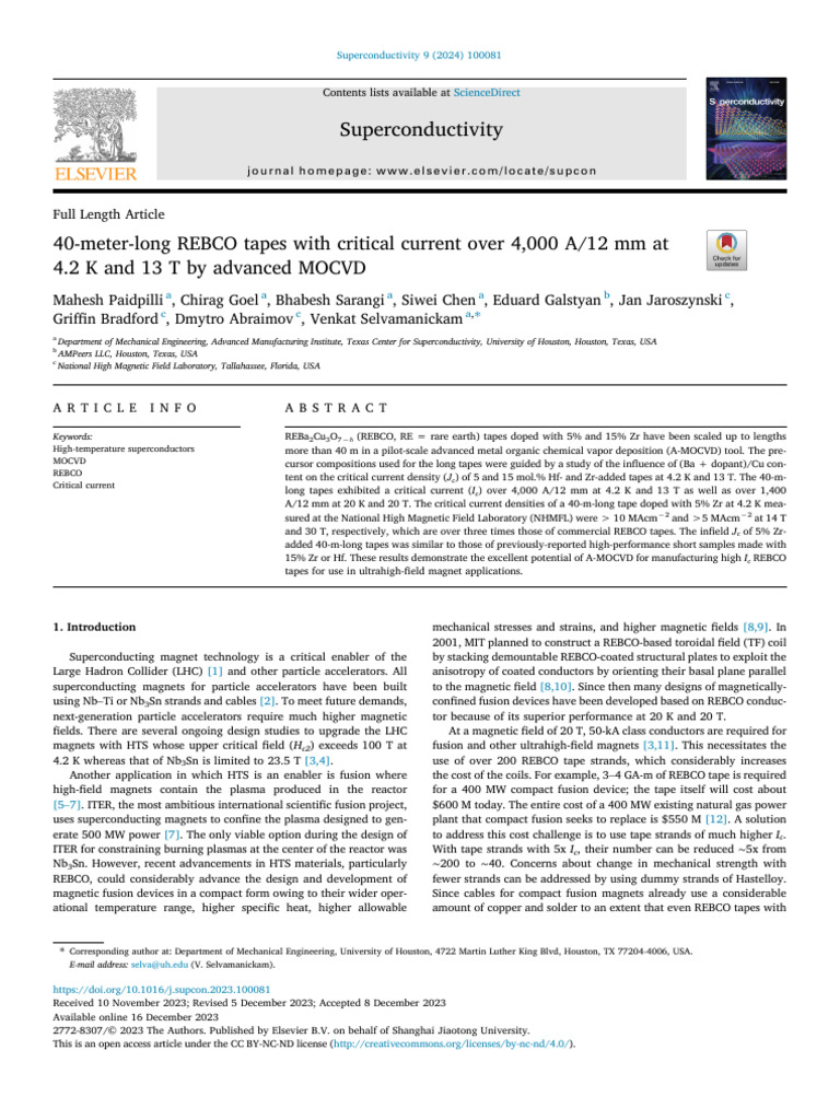 40m REBCO Tapes with High Critical Current | PDF | Fusion Power | High ...