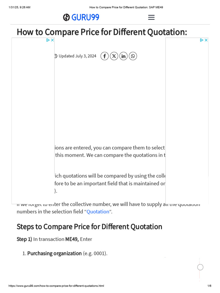 How To Compare Price For Different Quotation - SAP ME49 | PDF