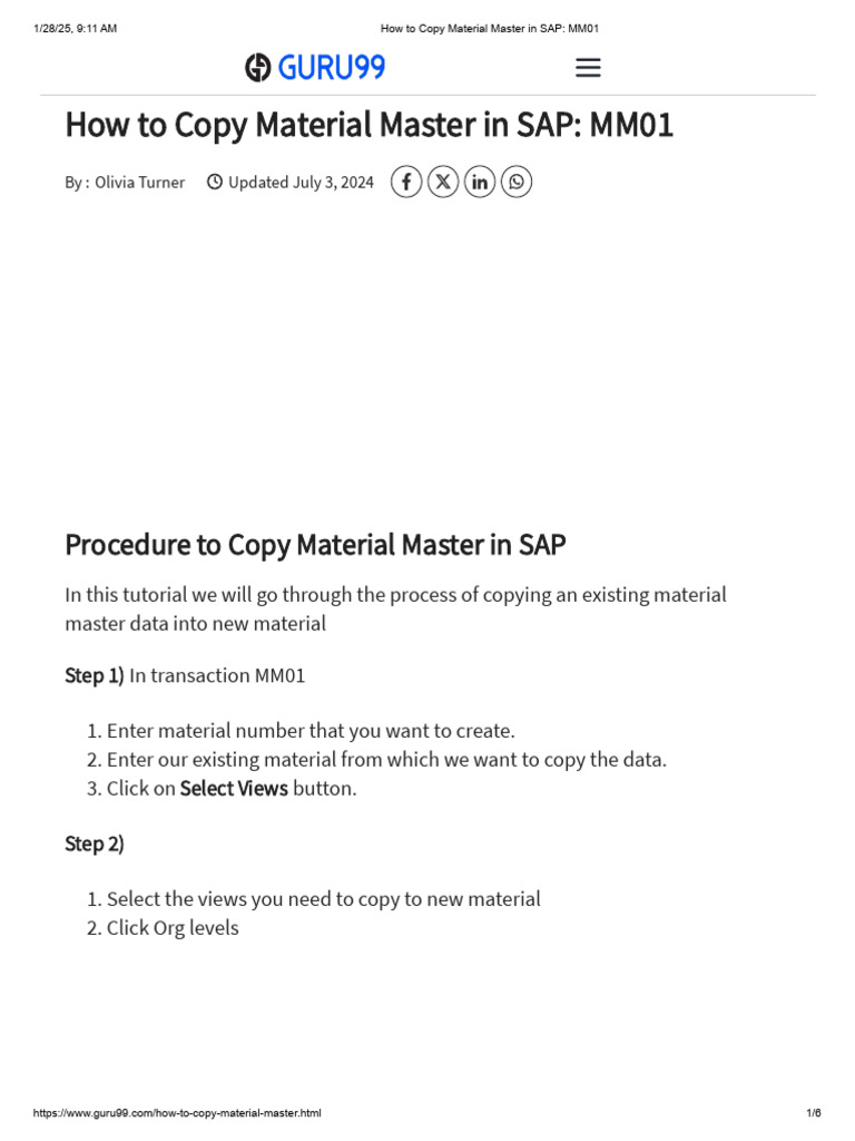 How To Copy Material Master in SAP - MM01 | PDF | Software Engineering | Data Management