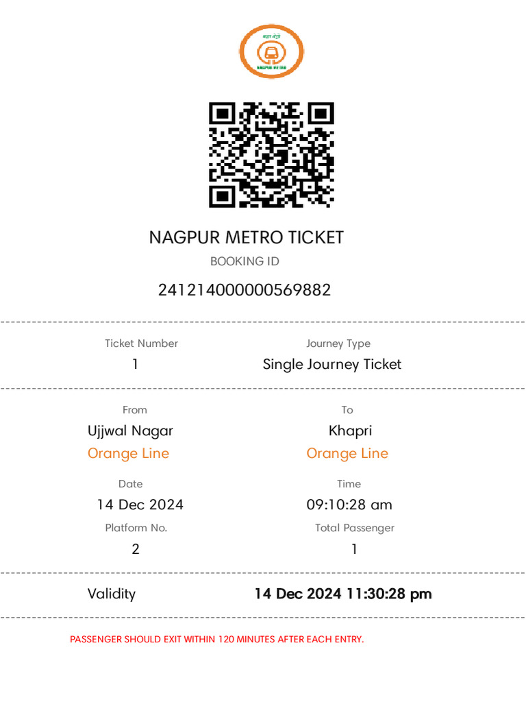 Nagpur Metro Ticket Confirmation | PDF