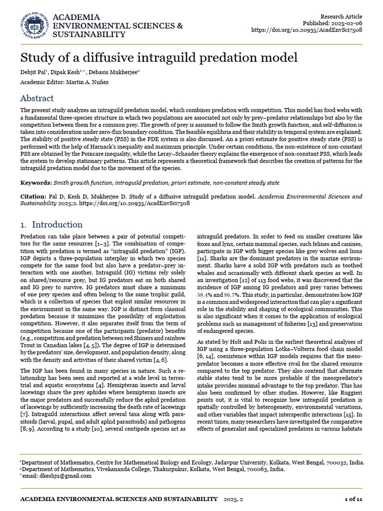 Study of a diffusive intraguild predation model | PDF | Predation | Food Web