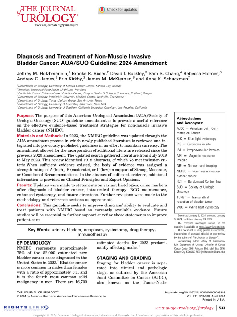 Holzbeierlein Et Al 2024 Diagnosis and Treatment of Non Muscle Invasive ...