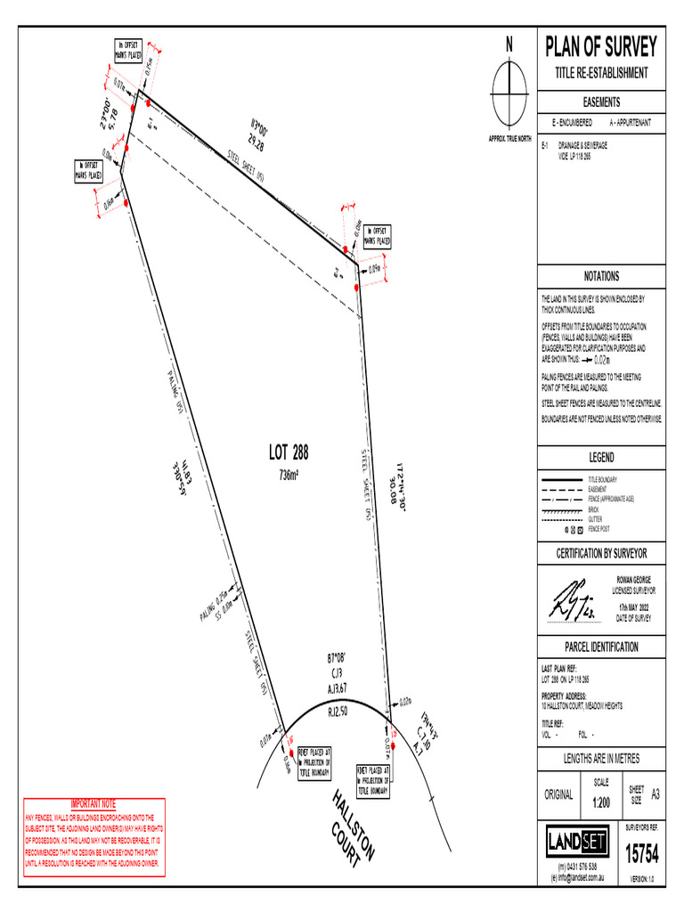 Survey Plan for Lot 288, Meadow Heights | PDF | Land Use | Real Estate