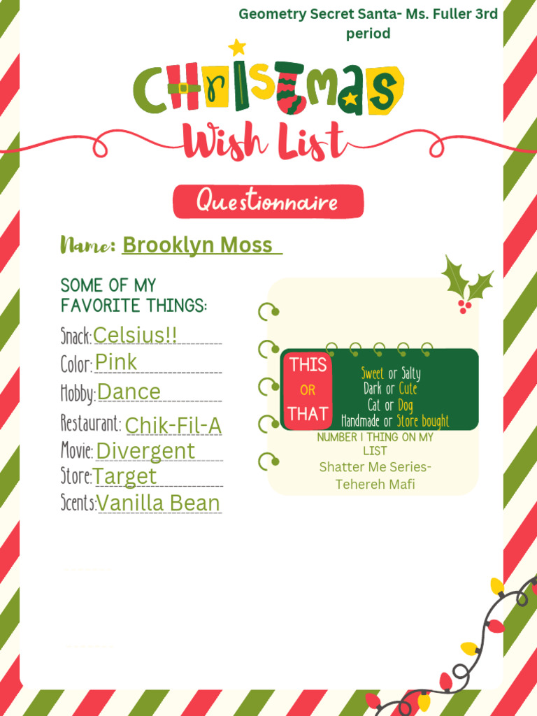 Red White Traditional Secret Santa Gift Exchange Questionnaire Letter | PDF