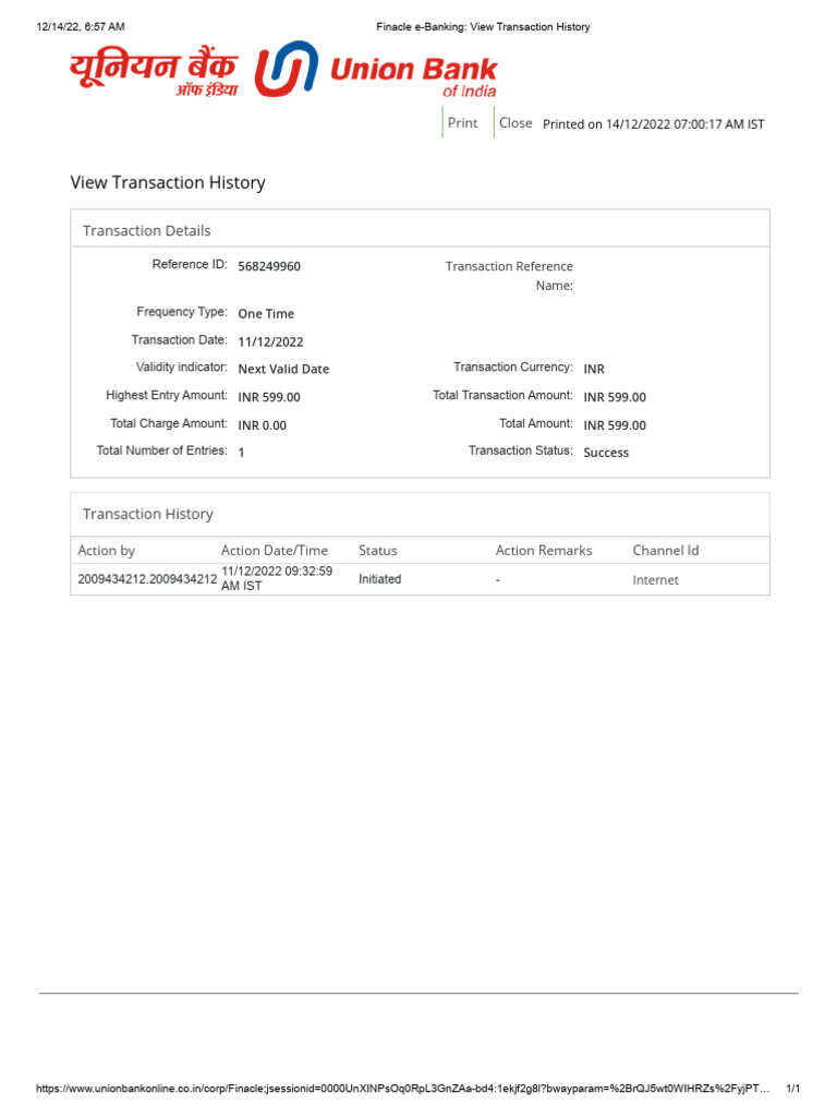 Finacle e-Banking Transaction History | PDF