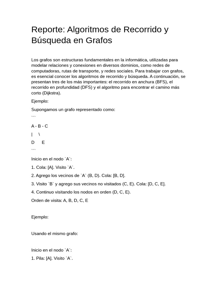 Algoritmos de Recorrido y Búsqueda en Grafos | PDF