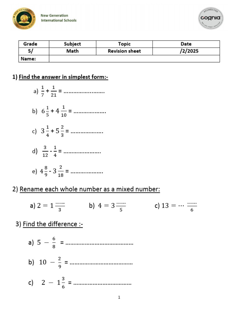 Math Revision: Fractions and Operations | PDF