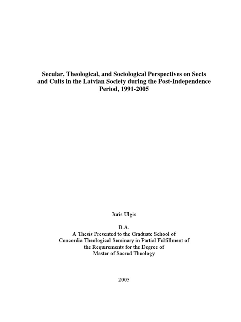Secular, Theological, and Sociological Perspectives On Sects and Cults ...
