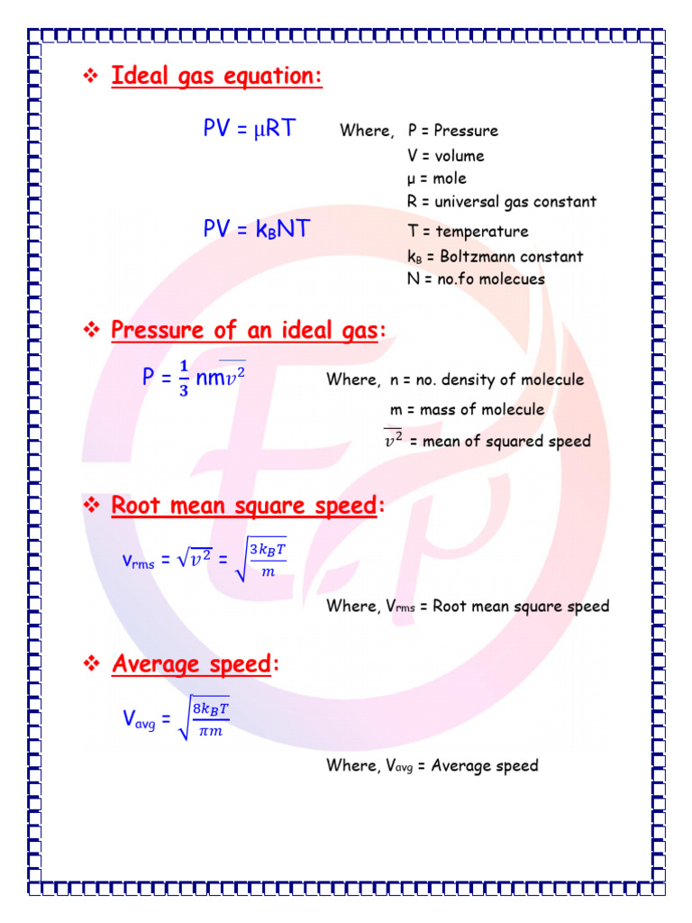 Kinetic Theory - Formula Sheet (Edustudy Point) | PDF | Gases | Applied ...