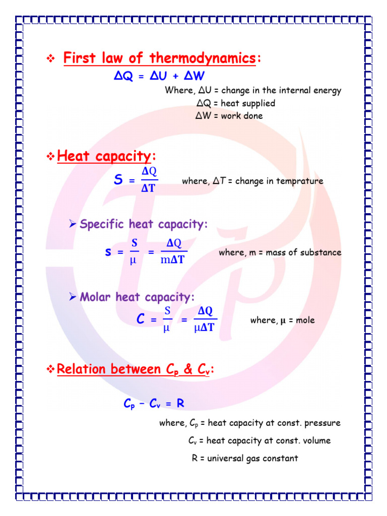 Thermodynamics Principles and Equations | PDF | Heat | Heat Capacity
