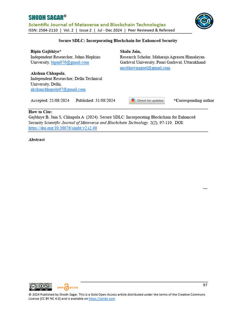 Secure SDLC Incorporating Blockchain For Enhanced | PDF | Computer Security | Security