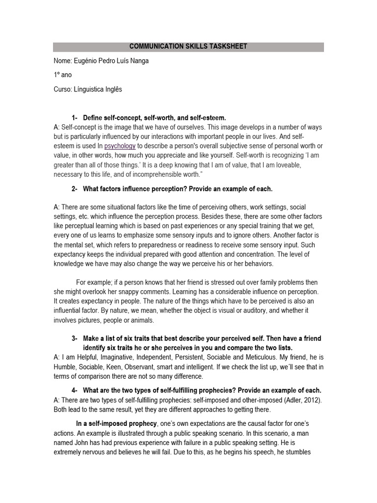 Communication Skills and Self-Perception Guide | PDF | Perception ...