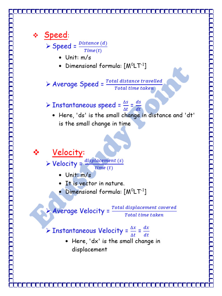 Motion in a Straight Line Formulas | PDF