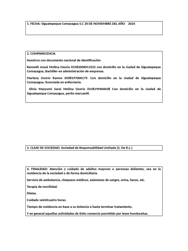 CONSTITUCION DE UNA EMPRESA SOCIEDAD DE RESPONSABILIDAD LIMITADA kenneth molina | PDF | Arbitraje