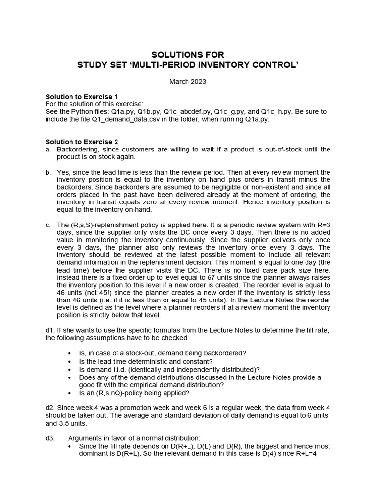 Study Set Multi-Period Inventory Control Answers | PDF | Normal Distribution | Standard Deviation