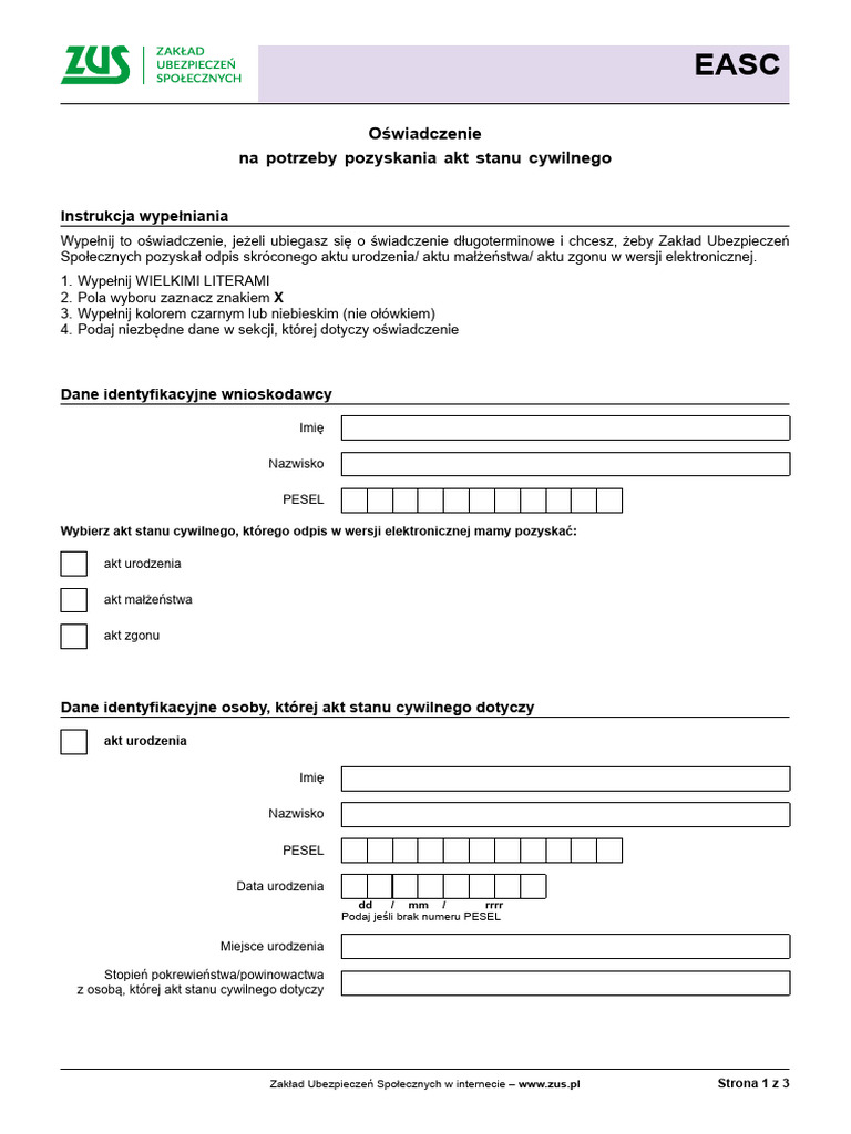 EASC Pobierz Wydrukuj Wypełnij | PDF