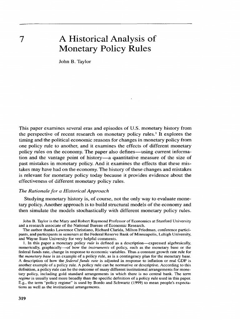 A Historical Analysis of Monetary Policy Rules | PDF | Inflation ...