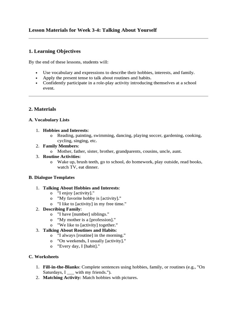 Lesson Materials For Week 3 & 4 | PDF
