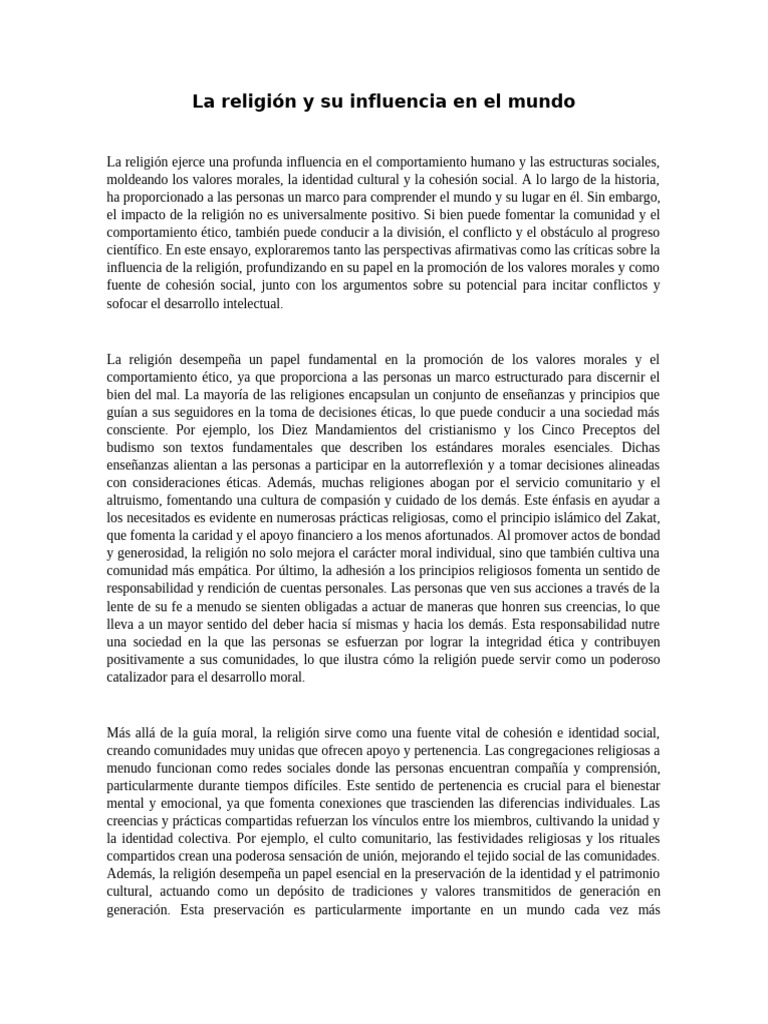 Influencia de la religión en la sociedad | PDF | Moralidad | Psicología ...