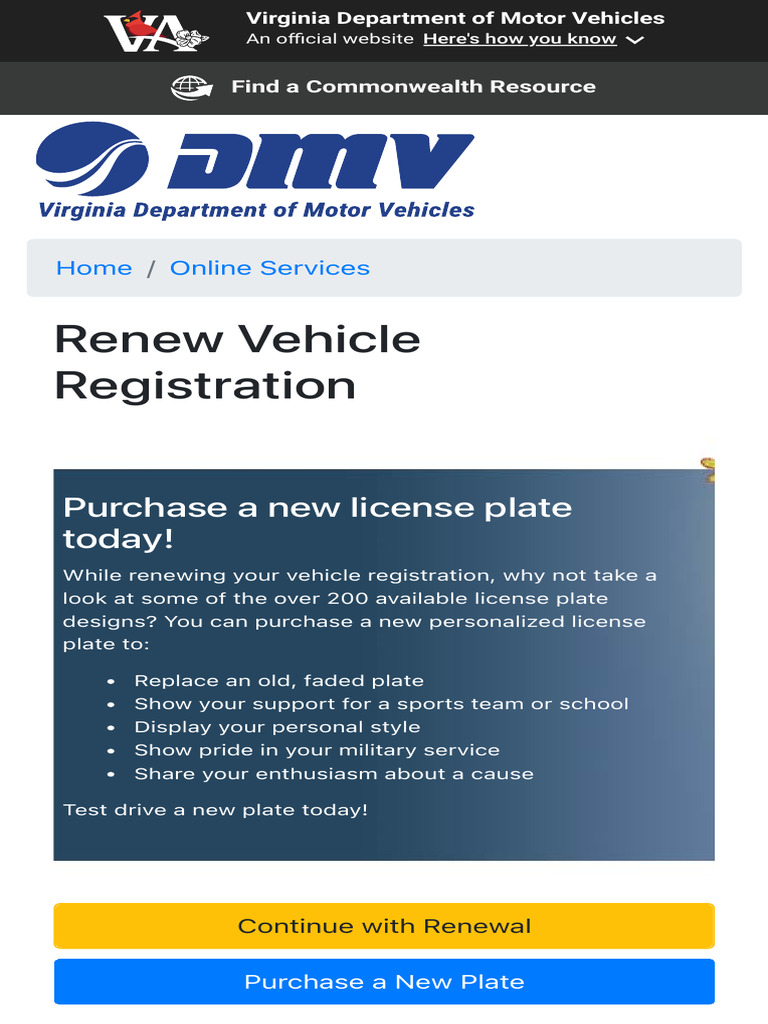 Virginia Department of Motor Vehicles dmvNOW | PDF