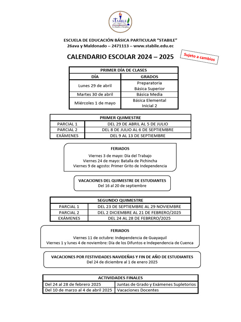 Calendario Escolar 2024-2025 | PDF