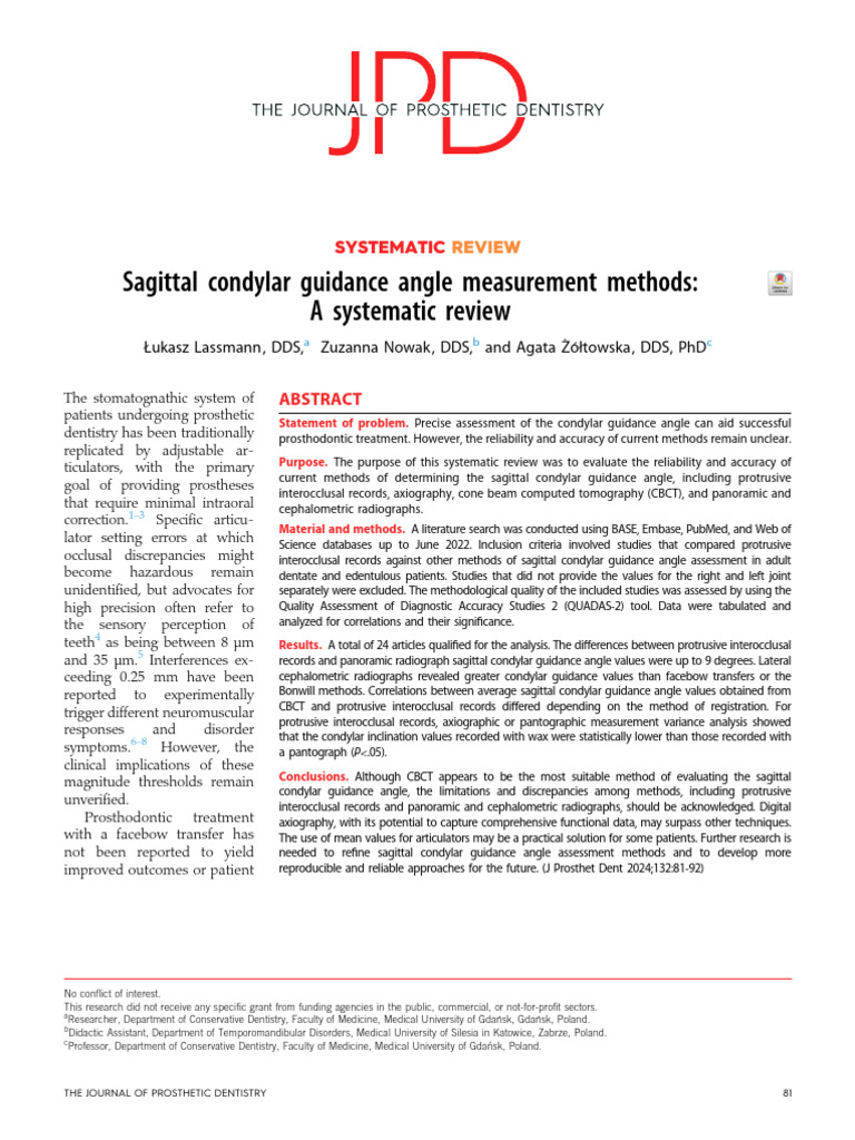 15 Sagittal Condylar Guidance Angle Measurement Methods A Systematic ...
