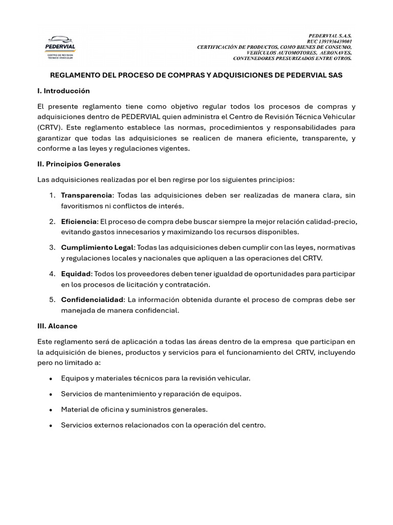 Reglamento de Compras Pedervial | PDF | Economias