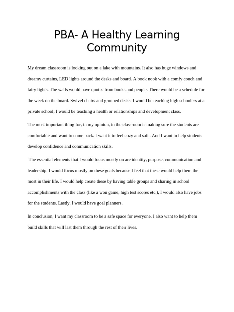 PBA-A Healthy Learning Community | PDF