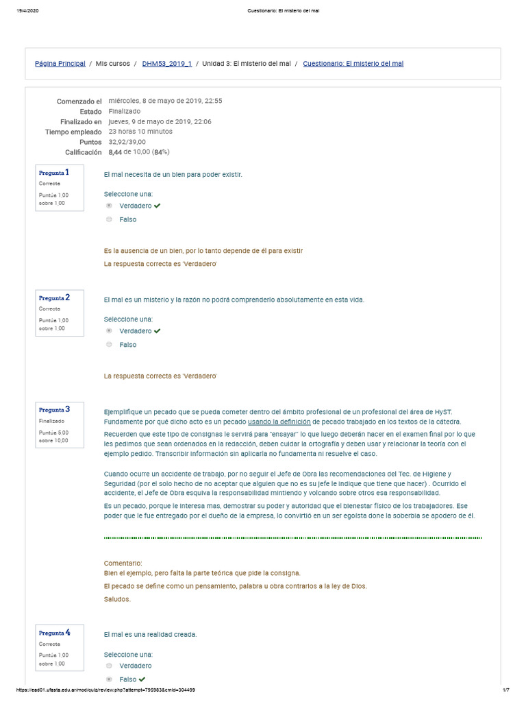 3 Cuestionario - El Misterio Del Mal | PDF | Pecado | Mal