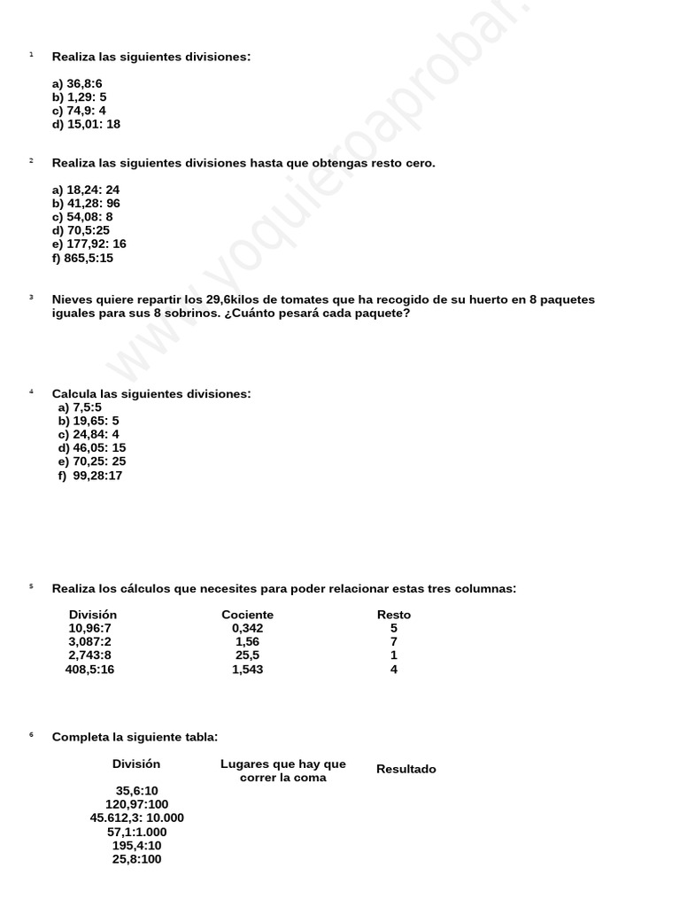 Ejercicios de Divisiones y Repartos | PDF