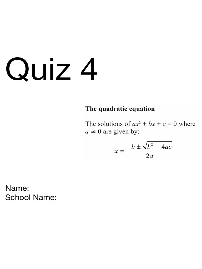 Quiz 4 on quadratic equations and straight lines done | PDF | Equations ...