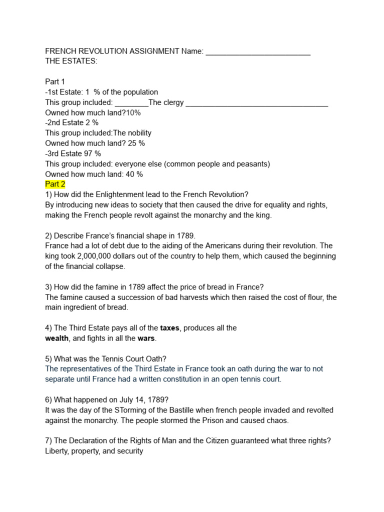 Questions Sur La Revolution Francaise | PDF | French Revolution | Marie ...