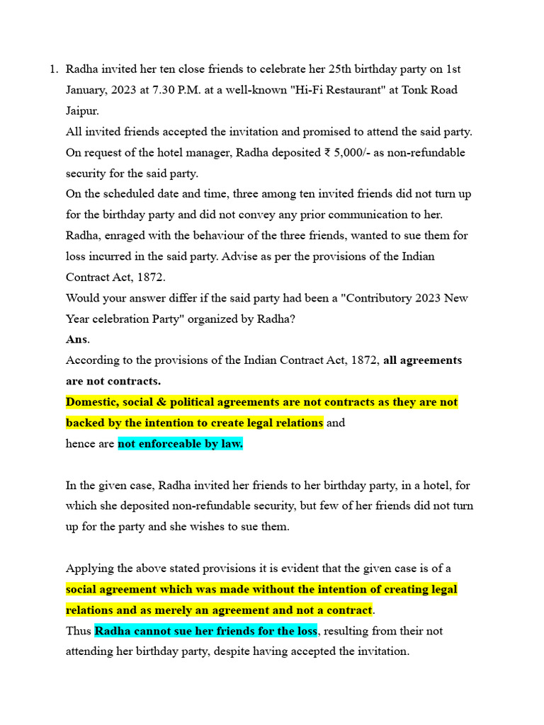 Business Law Question Paper | PDF | Offer And Acceptance | Law Of ...