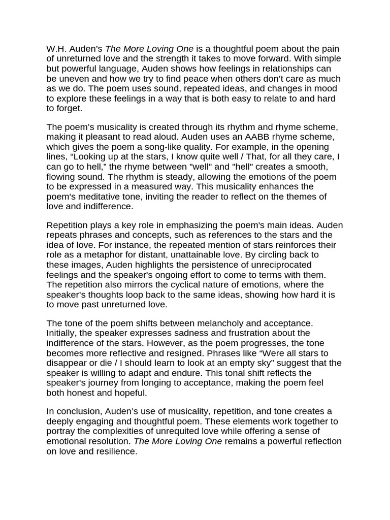 Auden's Poem on Unrequited Love | PDF