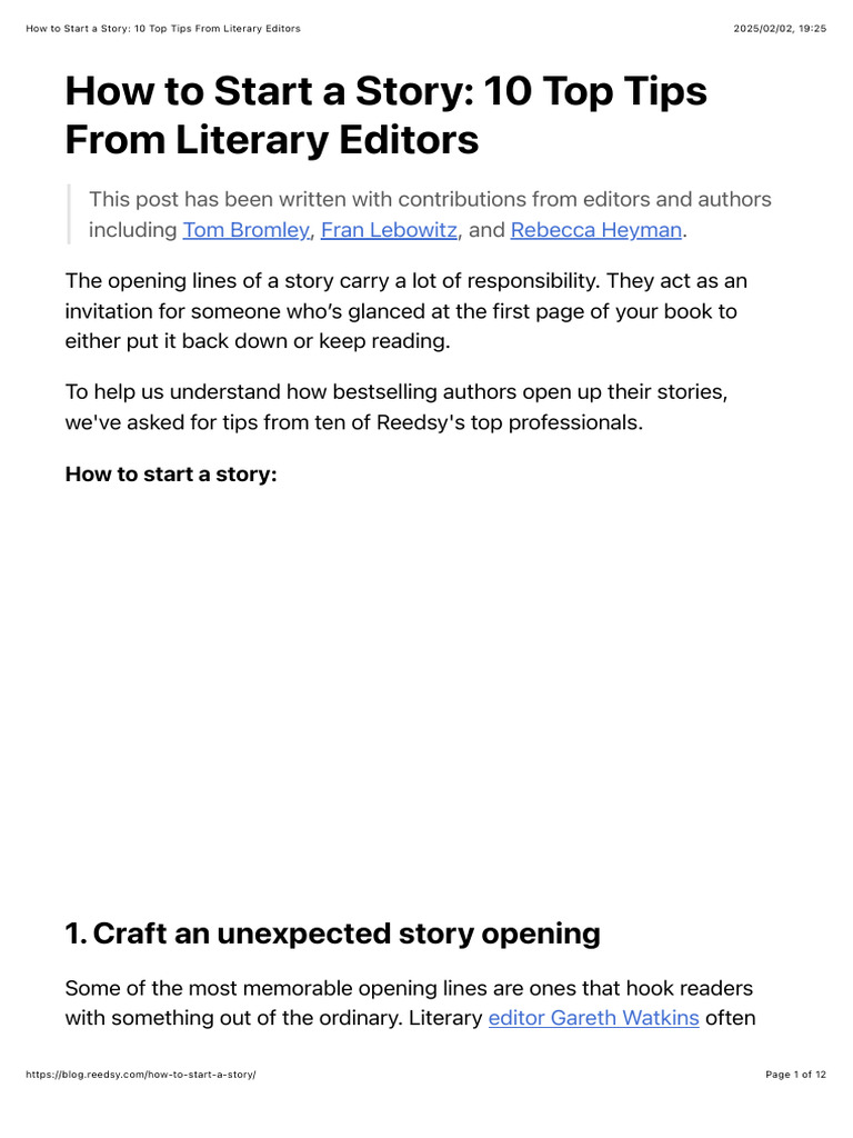 How To Start A Story: 10 Top Tips From Literary Editors | PDF | Jane Eyre