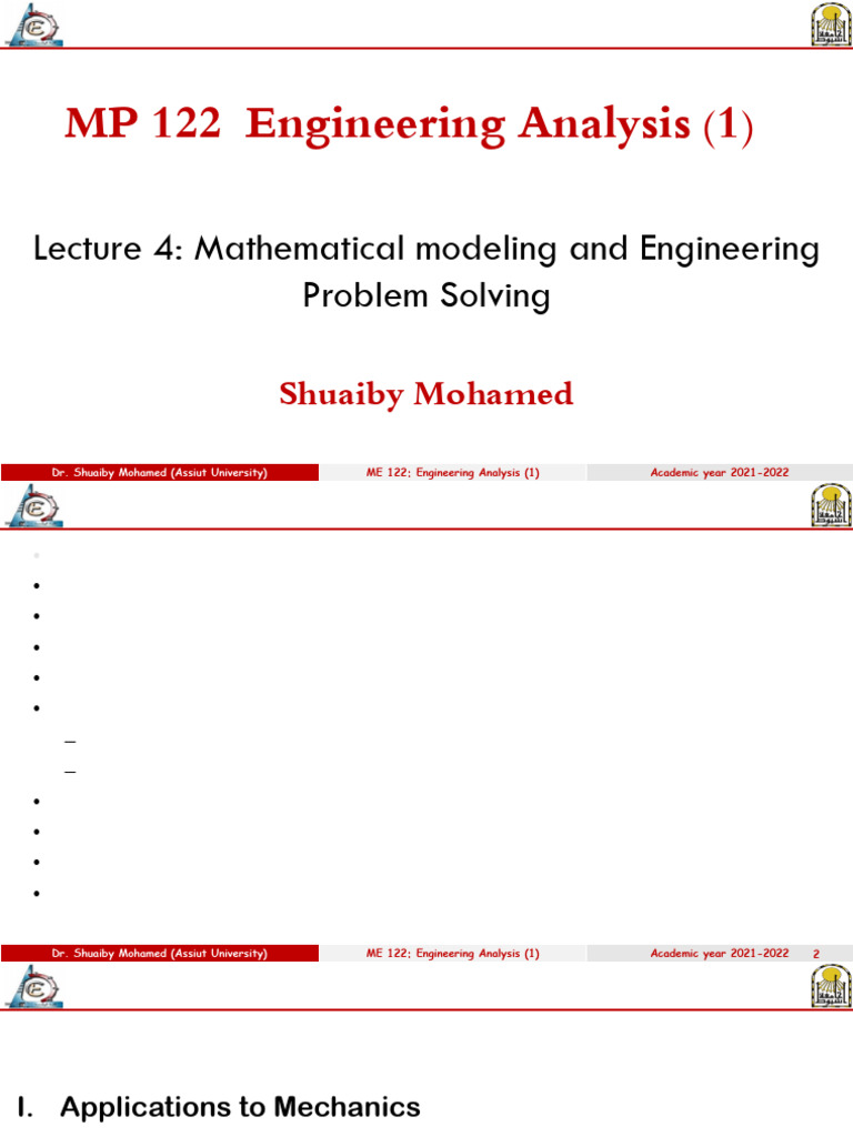 Lecture 4 Mathematical Modeling and Engineering Problem Solving | PDF ...